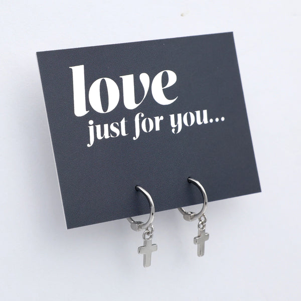 HUGGIES - Love Just For You - Sterling Silver Hoops with Cross Charm ...