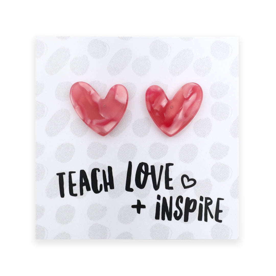 Teach Love Inspire - Resin Heart Studs - Strawberry (10743) - Sister & Soul