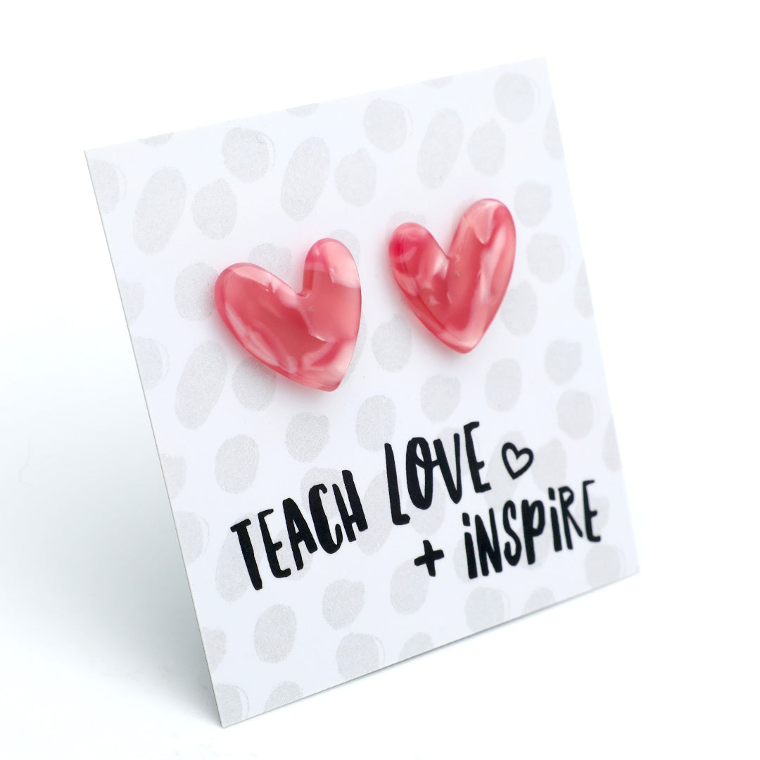 Teach Love Inspire - Resin Heart Studs - Strawberry (10743) - Sister & Soul