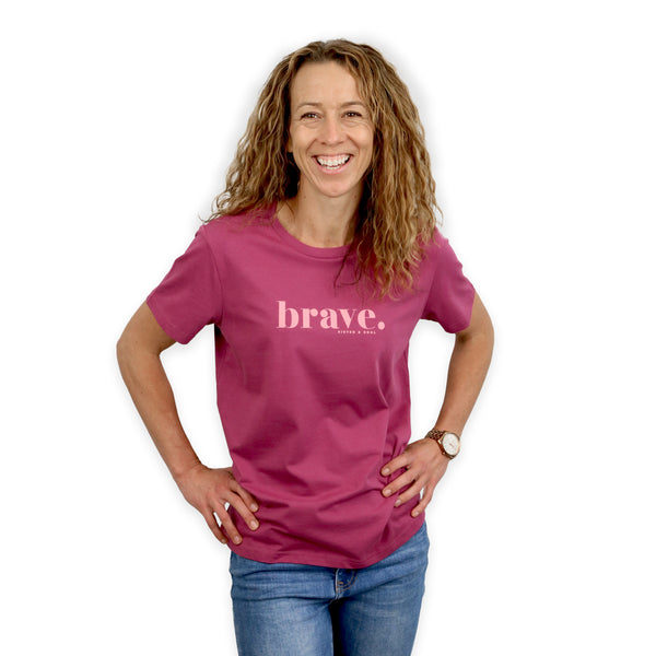 BRAVE - Berry Boxy Tee - Pink Print - Sister & Soul